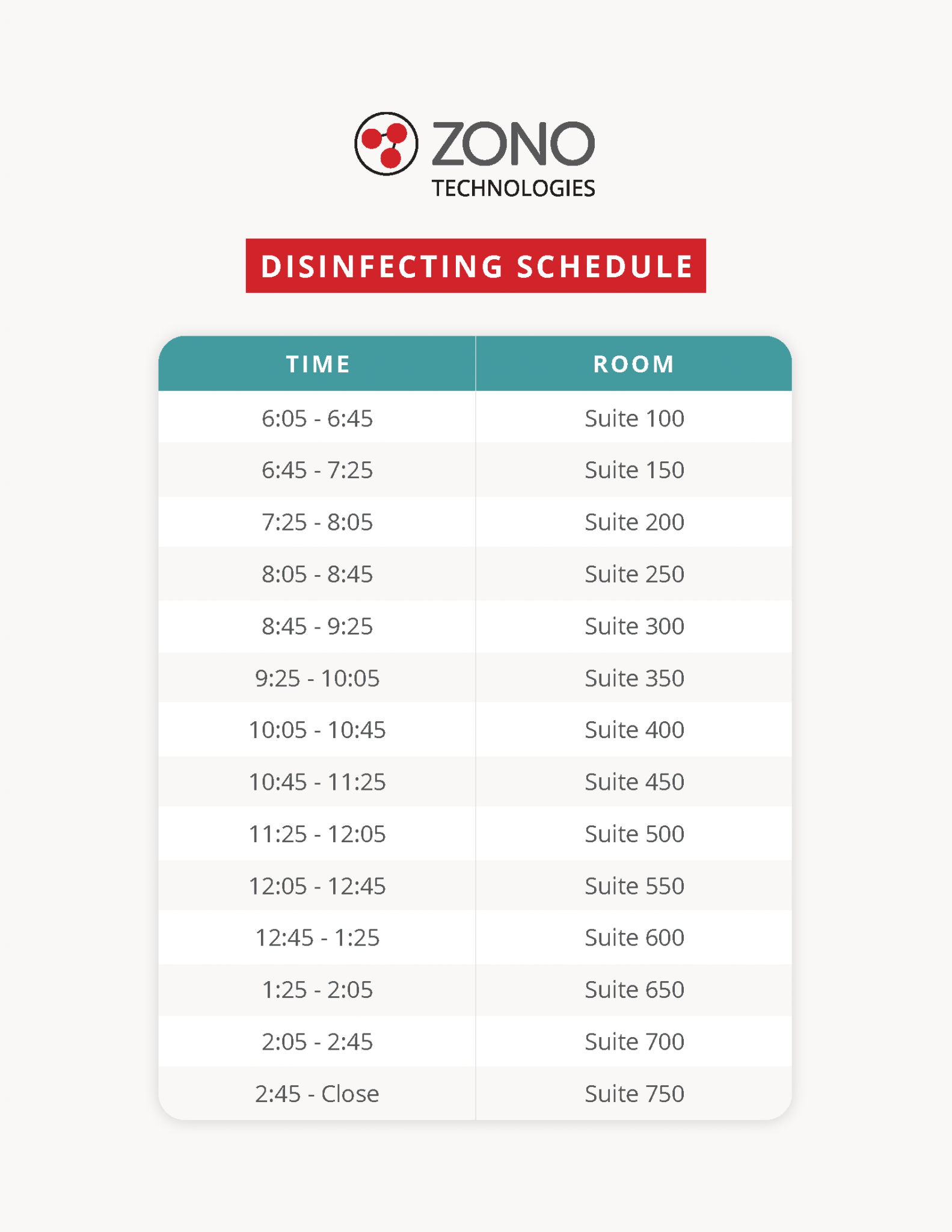 ZONO Disinfecting And Sanitizing Schedule FREE Printable ZONO ZONO Disinfecting And Sanitizing Schedule FREE Printable ZONO